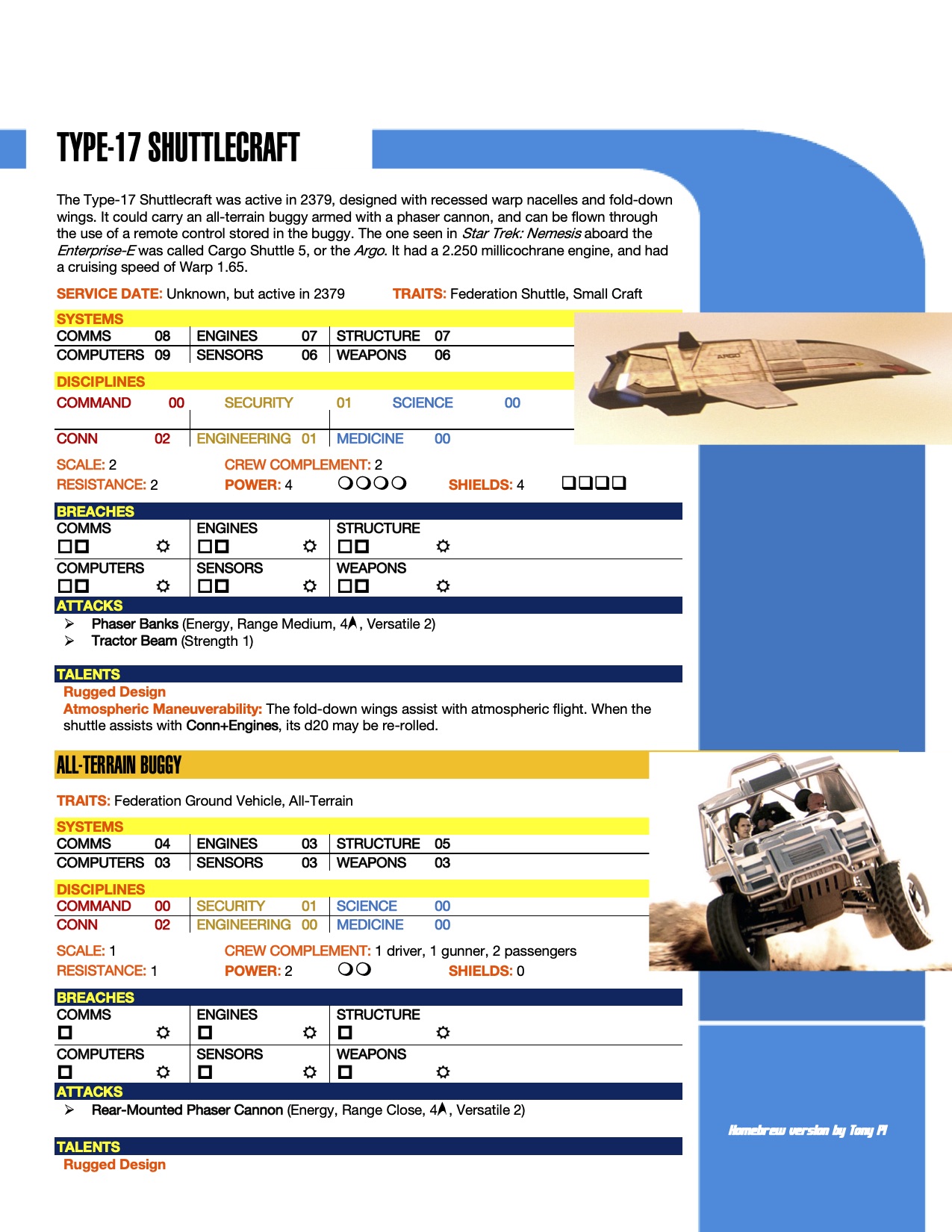 Featured Starship: Argo (Type-17 Shuttlecraft) and All-Terrain Buggy