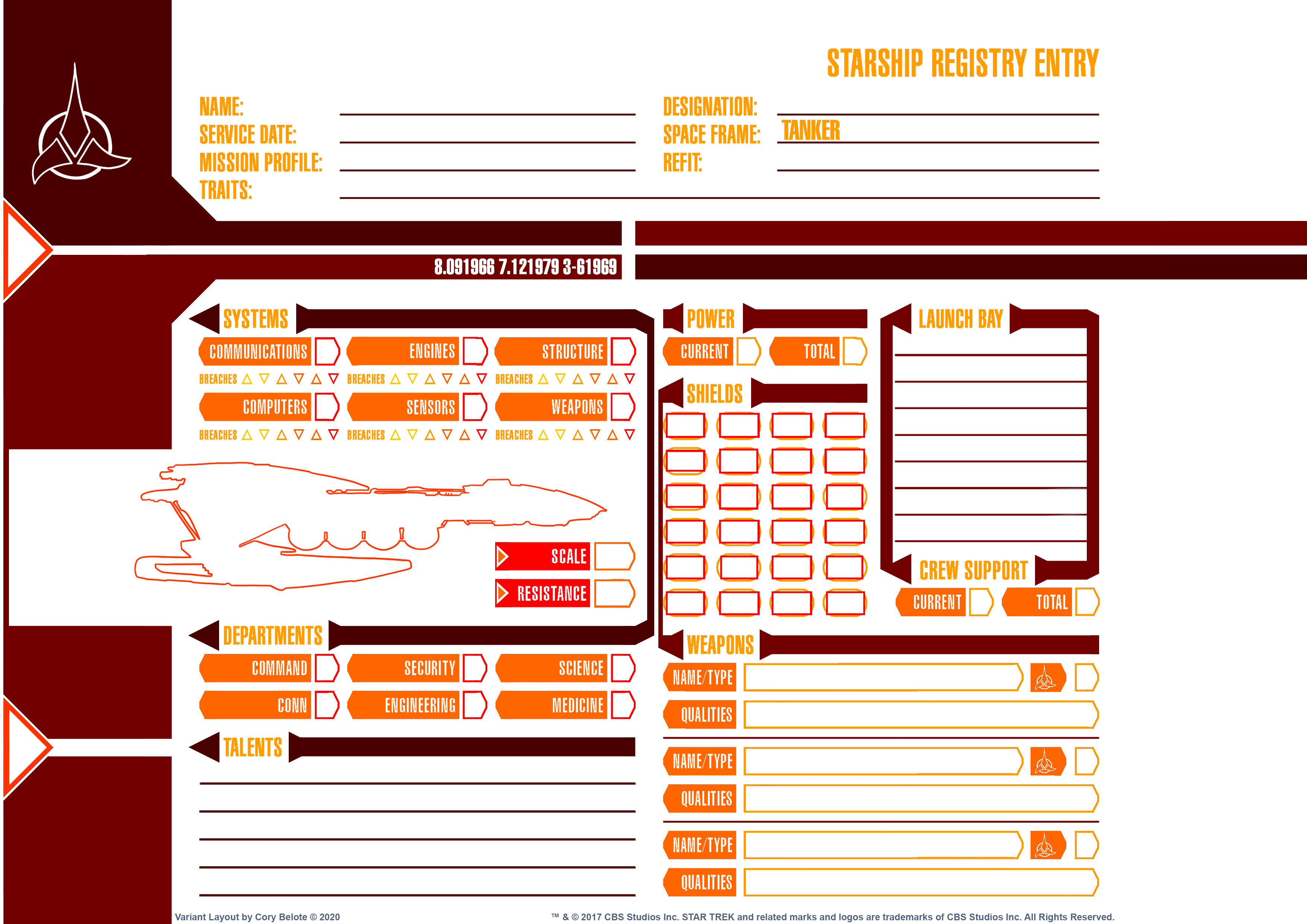 Cory Belote’s Ship Registry Sheets: Klingon Starships 2