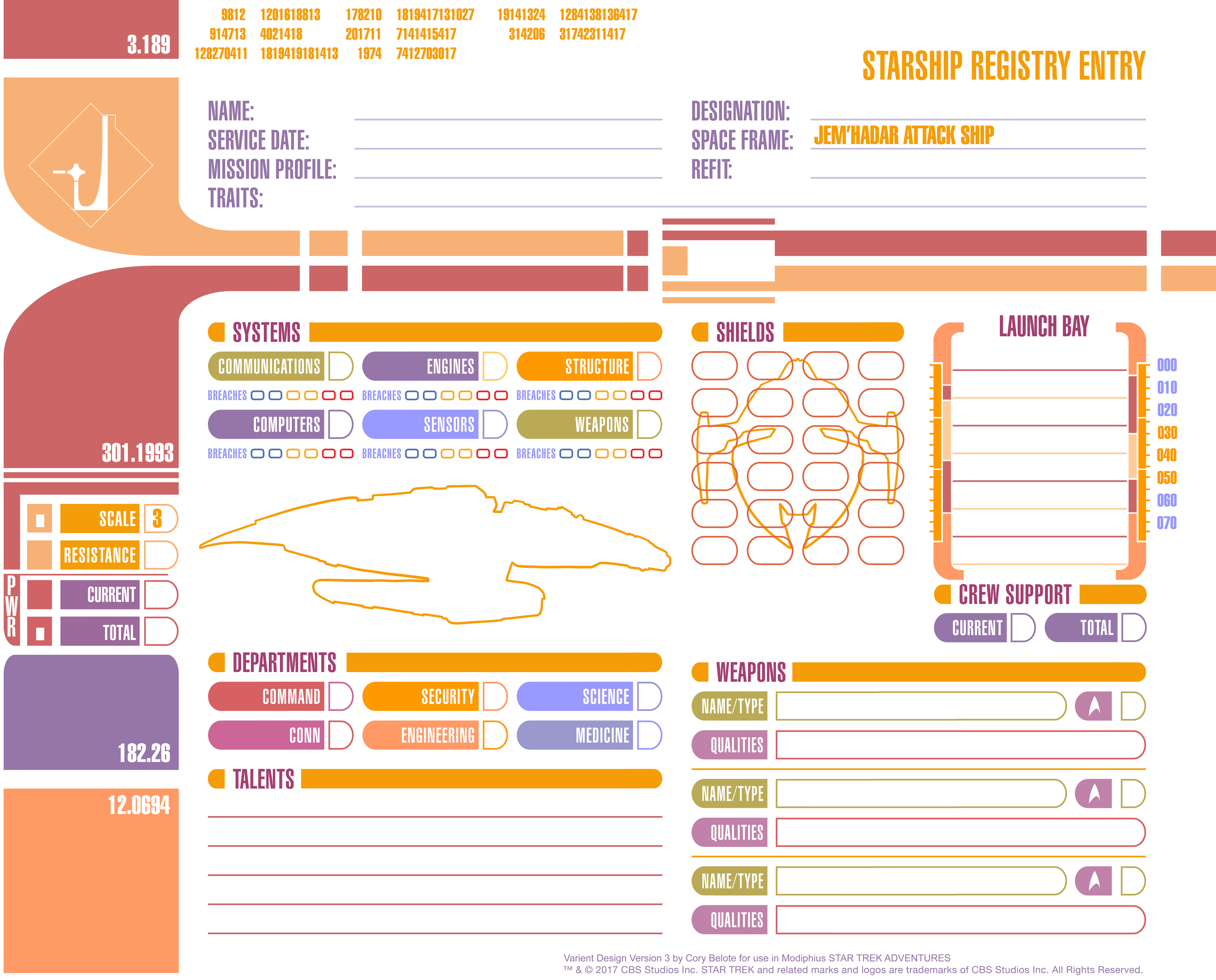 Cory Belote’s Ship Registry Sheets: Dominion Ships