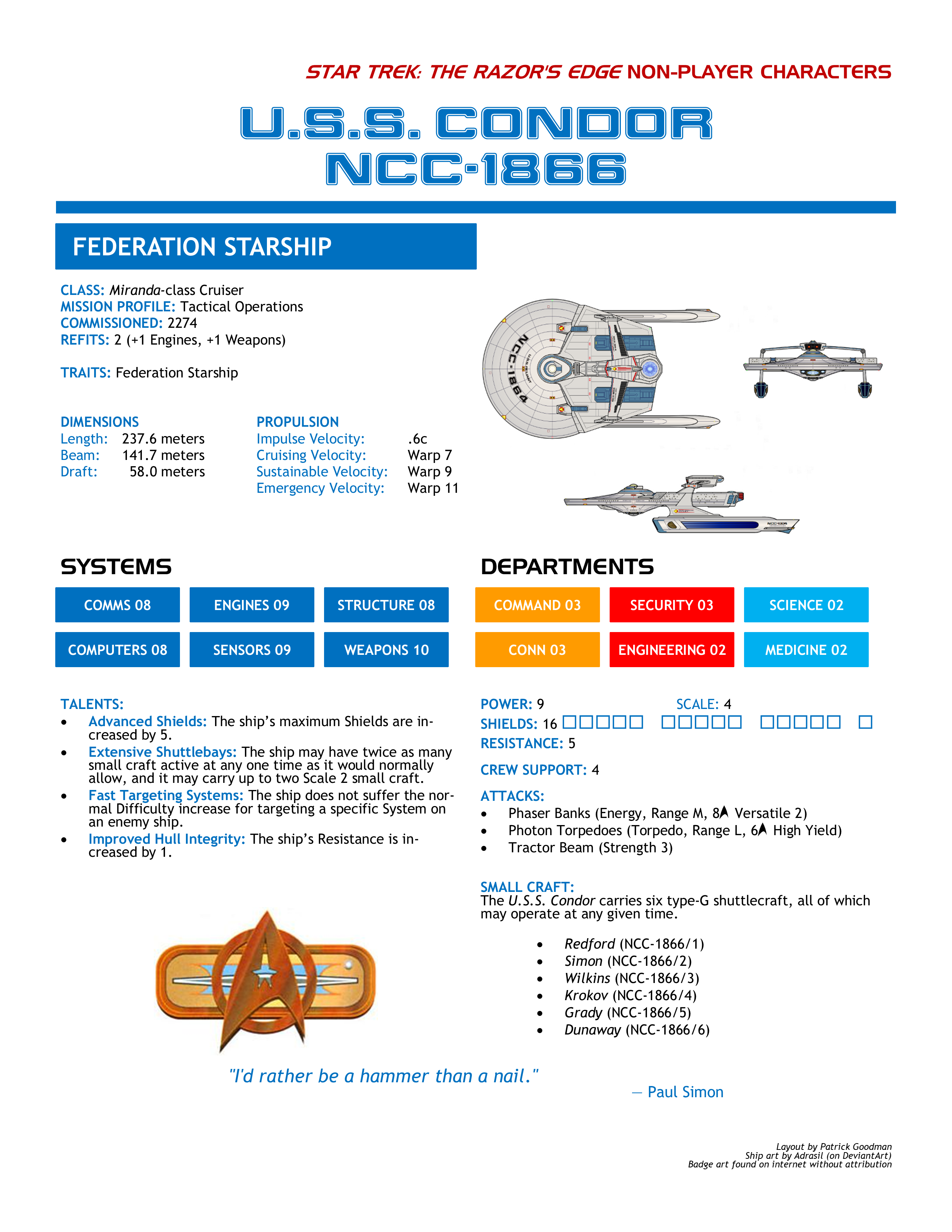Featured Starship: The Twins (U.S.S. Condor and U.S.S. Tempest)