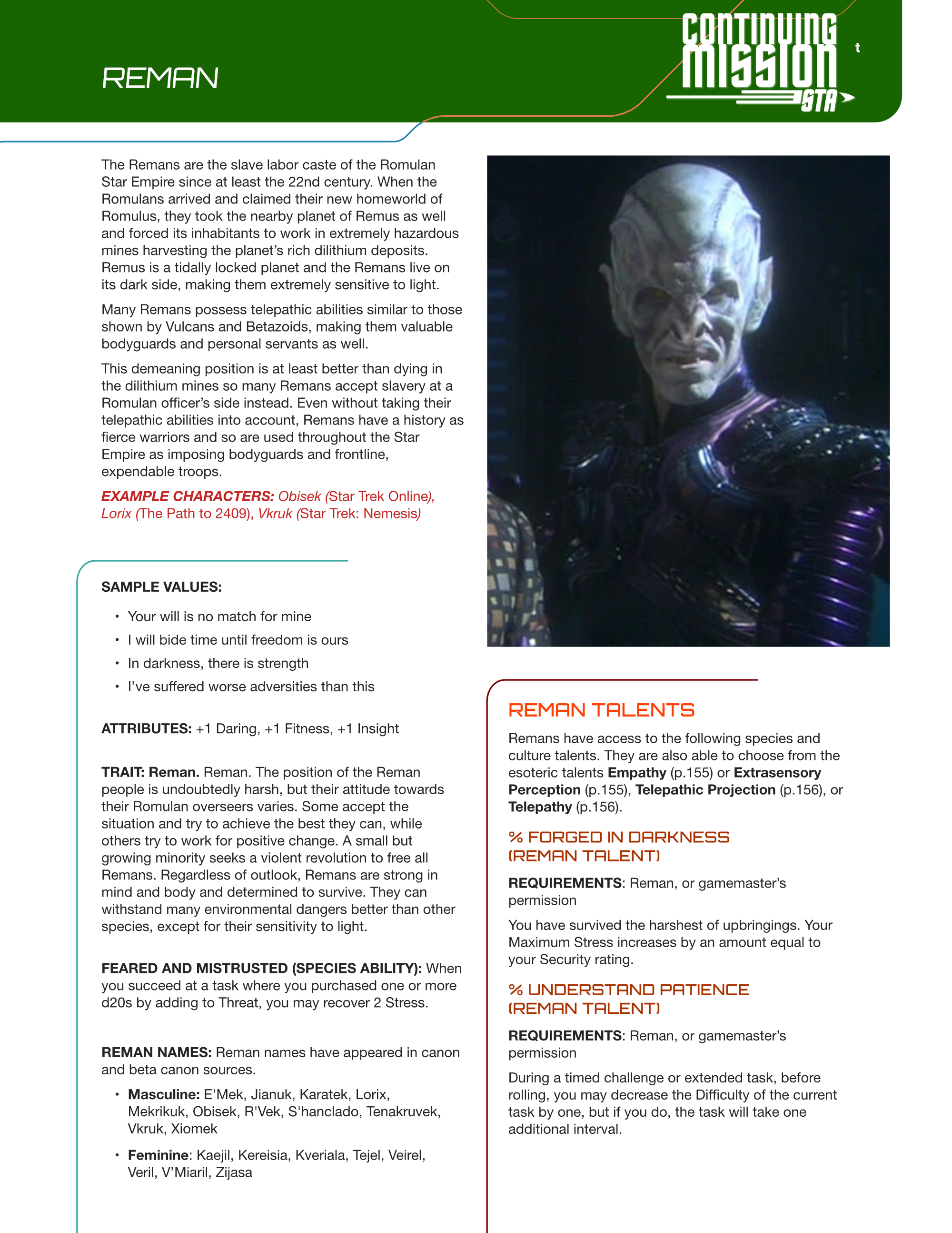 2E Player Species: Reman